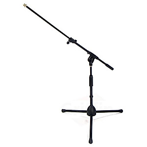 Short Microphone Stand with Boom Arm by GRIFFIN | Low Profile Tripod Mic Stand Mount for Kick Bass Drum, Studio Desktop Recording, Singing, & Guitar Amplifiers | Small Height Telescoping Boom Holder