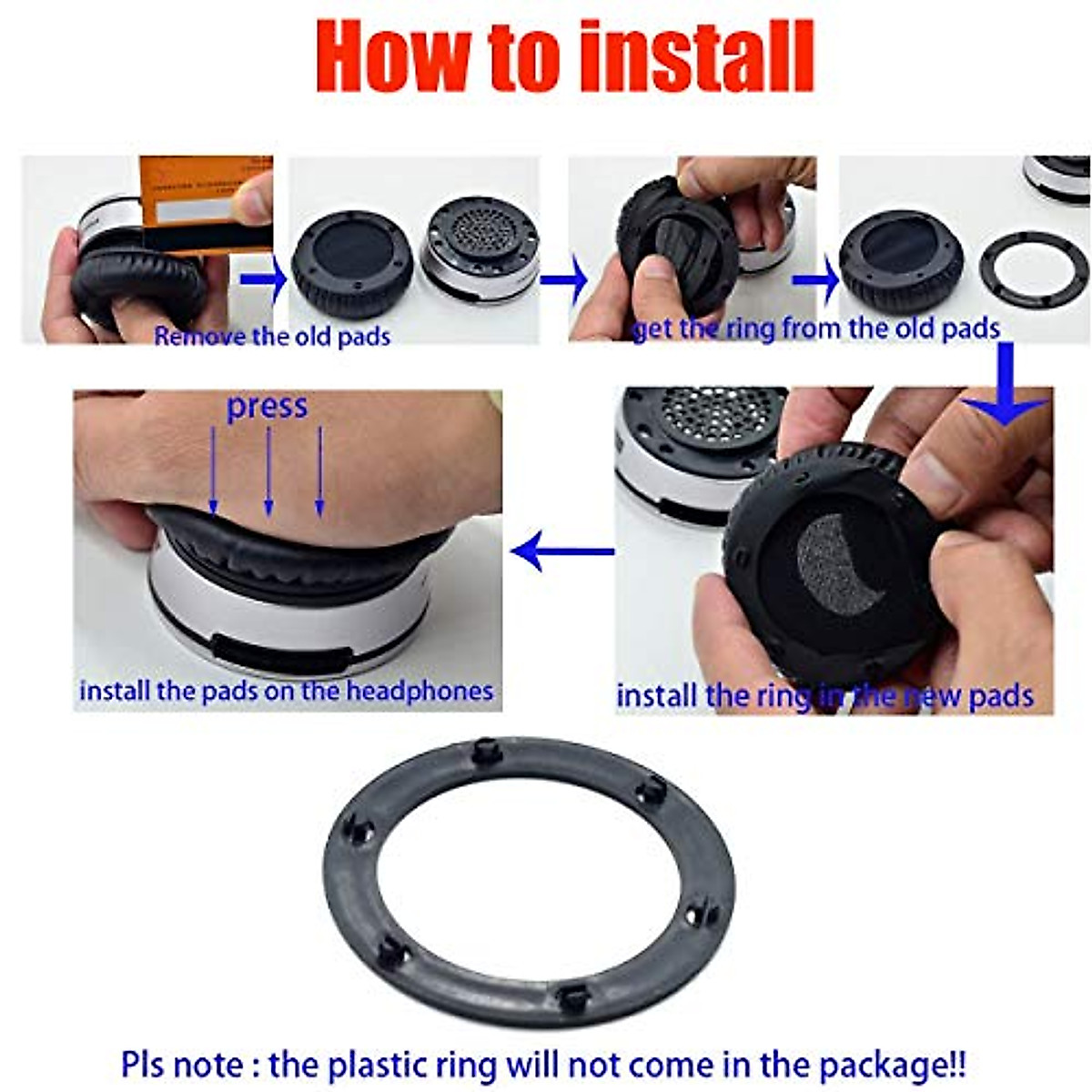 Replacement Earpads Ear Pad Cushion Cover Compatible with Sol Republic Tracks HD V8 V10 On-Ear Wired Headphones (Black)