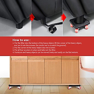 Kocuos Moving Dolly with Casters, Hardwood Furniture Dolly Set with Lifter, Movers Dolly for Heavy Furniture in Home, Office or Warehouses - Large Load Capacity Safe Dolly (4 Wheels)