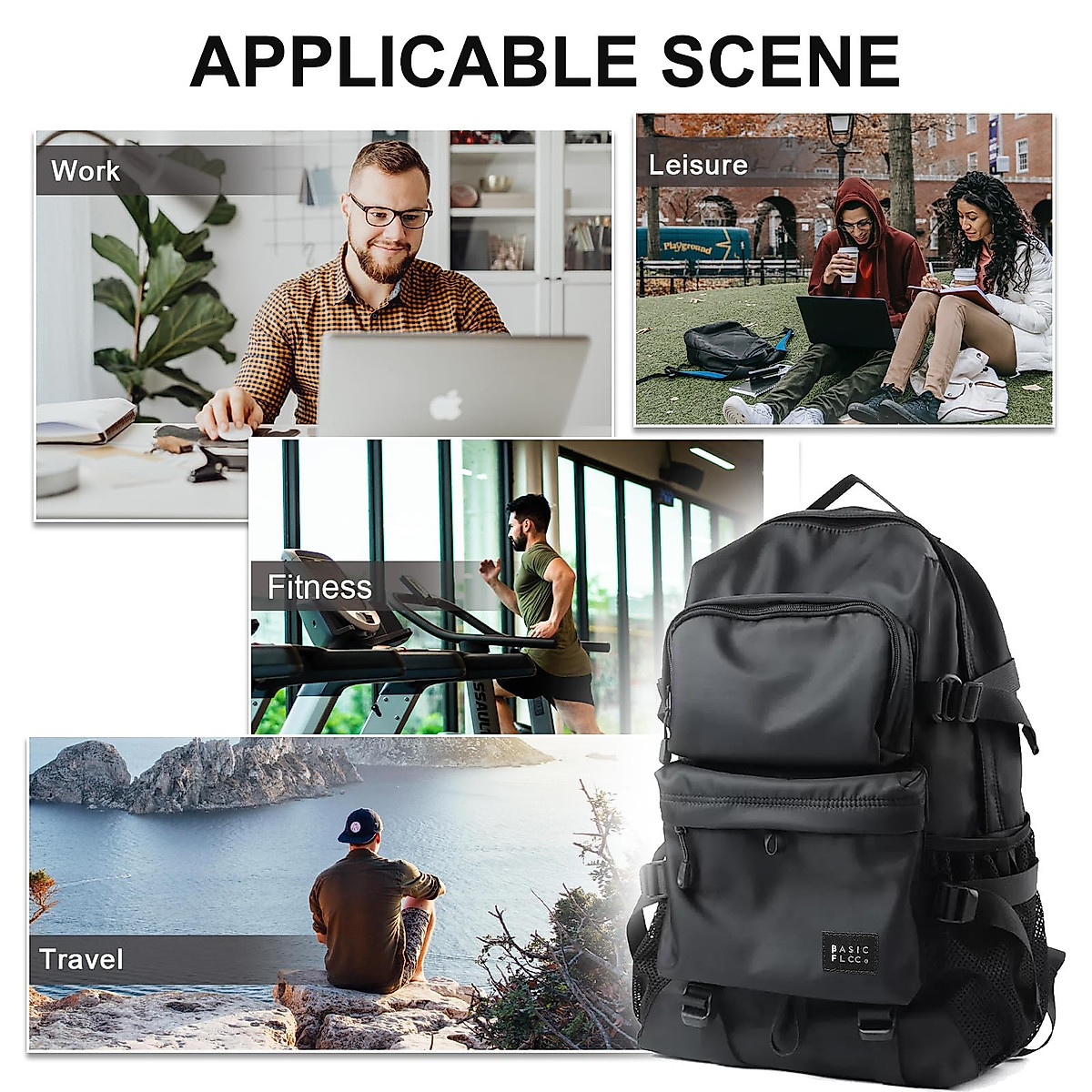 Simple Mens Backpacks for Working with Laptop Compartment,Camping Rucksack School Backpack Bookbag for Men College Students,Lightweight Durable Hiking Travel Computer Bag Fits 15.6 Inch Notebook,Black