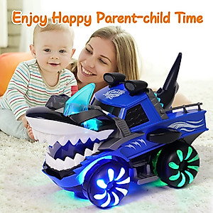 Shark Monster Truck Toy for Baby Boy,Shark Car Lights Up Toy with Chomper Shakes Sounds Blue Shark Truck Toys for Toddlers 1 2 3 4 5 Years Old Babies Girls Kids Birthday Party Favors