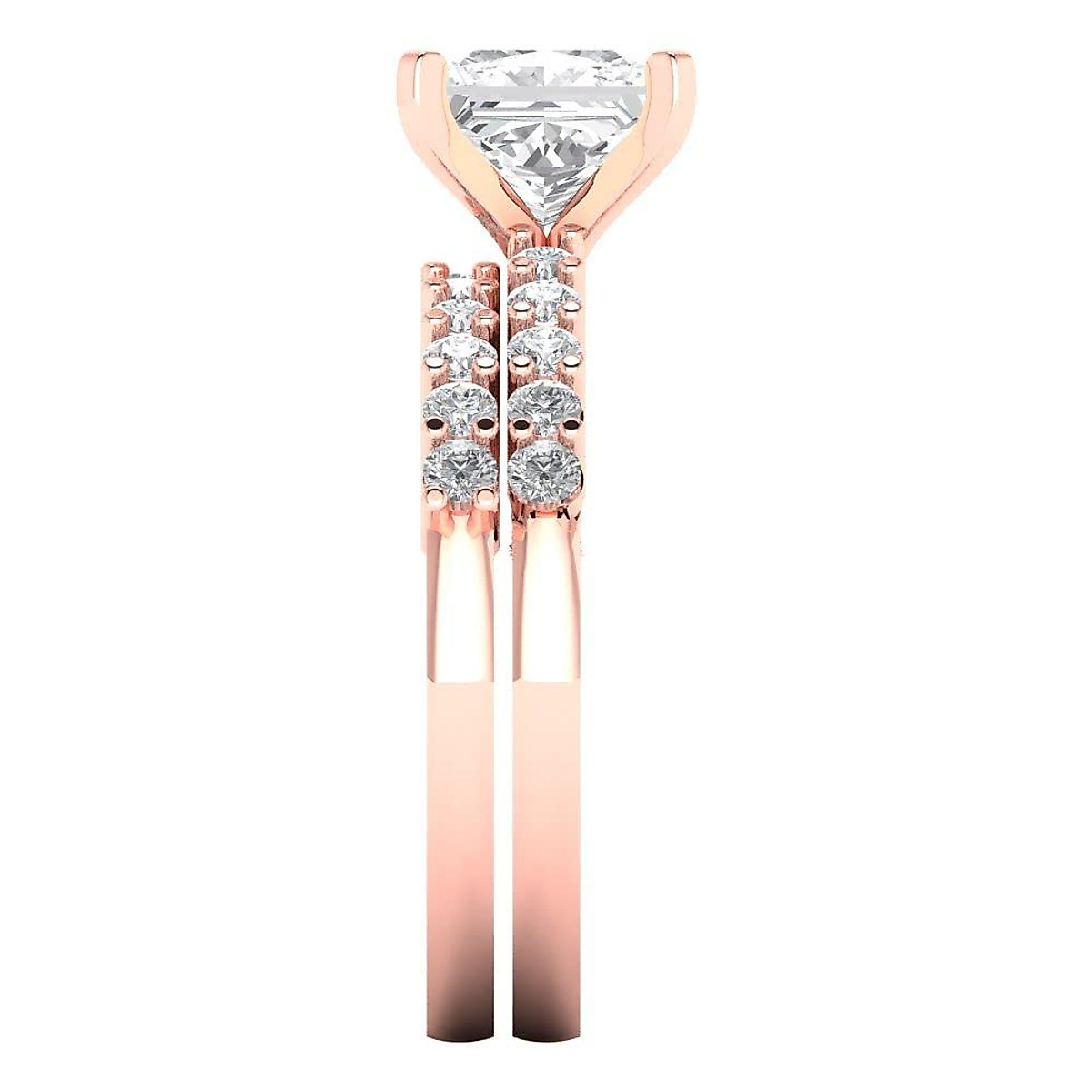 2.66 ct Princess Cut Clear Simulated Diamond 14k Rose Gold Solitaire W/Accents Wedding Engagement Promise Ring size 3.5