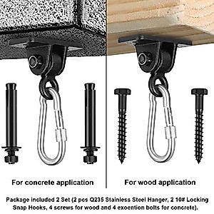 Swing Set Brackets, MDAIRC Heavy Duty Swing Hangers for Wooden Sets Playground Porch Indoor Outdoor & Hanging with Snap Hooks (2 Pack Black Swing Hook)