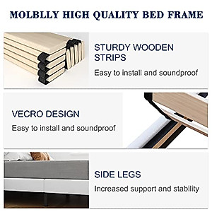 Molblly Queen Bed Frame Upholstered Platform with Headboard and Strong Wooden Slats, Strong Weight Capacity, Non-Slip and Noise-Free,No Box Spring Needed, Easy Assembly,Off-White