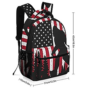 Bigfoot and American Flag Laptop Backpack Fashion Shoulder Bag Travel Daypack Bookbags for Men Women