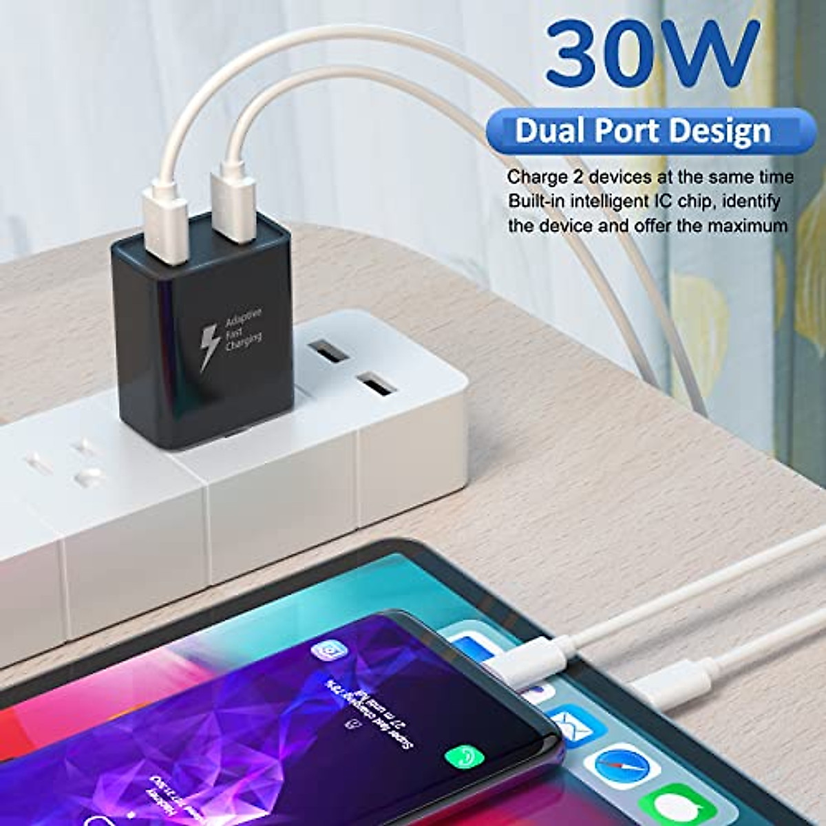 Pofesun 2Pack 30W Fast Charger 3.0 Dual USB Wall Charger, QC 3.0 Charging Block Fast Charging Power Adapter Compatible for Galaxy S21 S20 S10 S9 S8 Note 10 9 iPhone iPad LG Pixel Tablets-Black