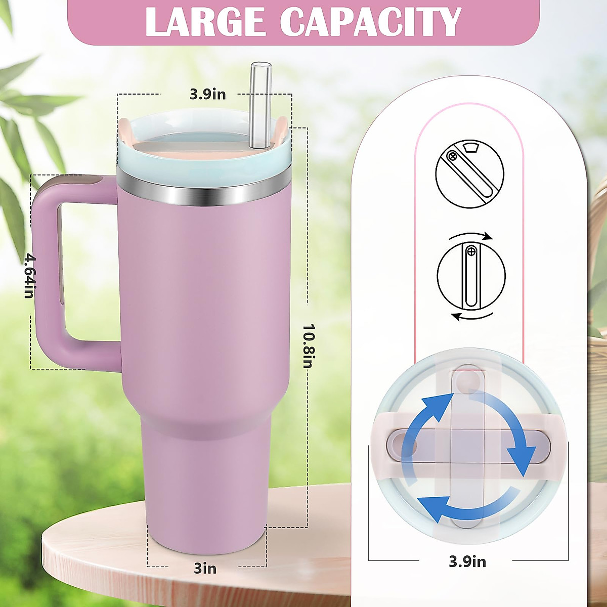 BELYQLY New Version 40oz Stainless Steel Vacuum Insulated Tumbler with Lid and Straw for Water, Smoothie and More, Iced Tea or Coffee (Lilac Purple)