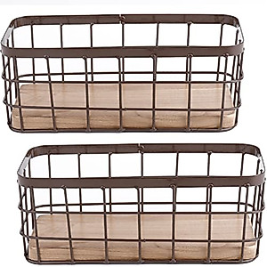 Dicunoy Set of 2 Small Wire Baskets, Narrow Rustic Storage Bin, Farmhouse Rectangle Bathroom Counter Organizer Tray for Kitchen Countertop, Pantry, RV, School Classrooms, Office Decorative