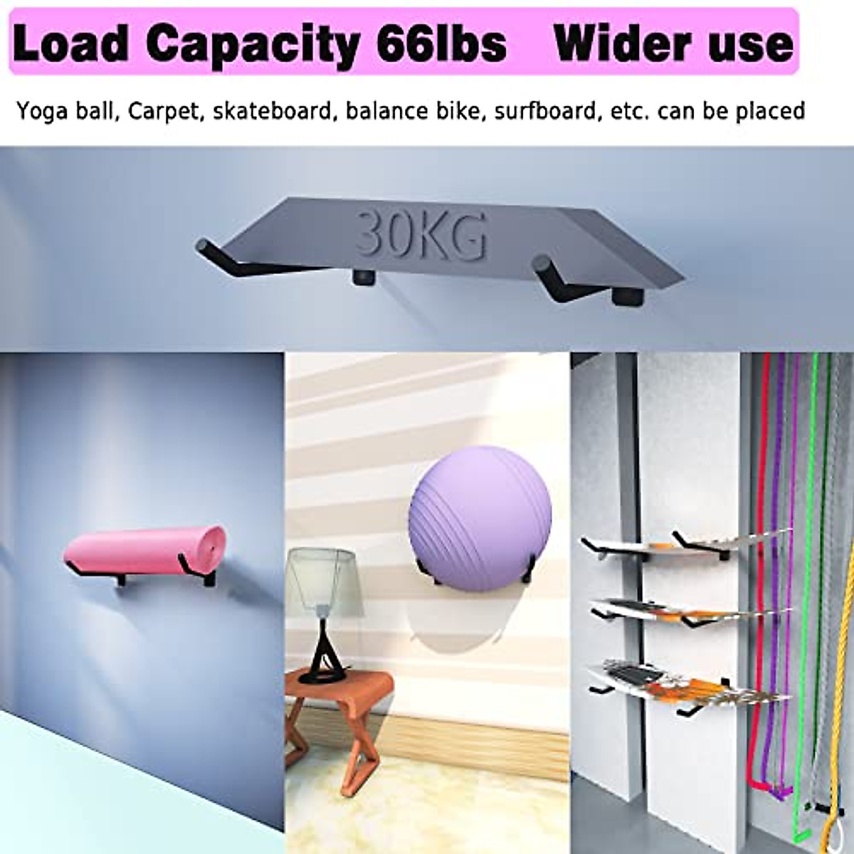 Lhysn Yoga Ball Holder, Wall Rack for Gym Garage Storage Yoga Ball, Suitable for Yoga Ball/Stability Ball/Theraband Ball/Stability Balls for Exercise/Barre Ball/Yoga Block/Basketball/Volleyball