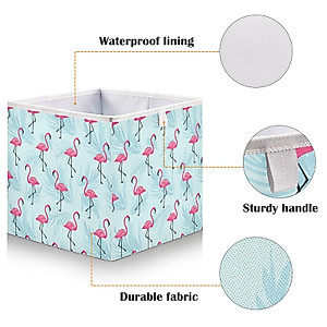 FUGIDOG 11x11x11 inch Fabric Storage Bins Tropical Pink Flamingo Foldable Storage Cubes Baskets with Handles Clothes Toys Storage Box for Nursery Closet Shelves Organizer