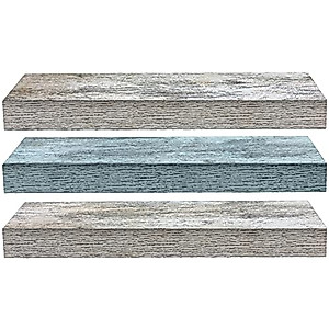 Sorbus Floating Shelf Set - Rustic Engineered Wood Coastal Beach Style Hanging Rectangle Wall Shelves for Home Décor, Trophy Display, Photo Frames, etc.(Blue/White, 3 Pack)