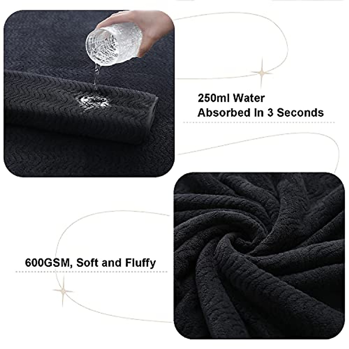 Junsey Bathroom Towels Set of 4, 35x70 Inches Extra Large Bath Towels Oversized 600 GSM Shower Towels Quick Dry Ultra Soft Absorbent Bath Towels Sheet for Bathroom Hotel Spa Black