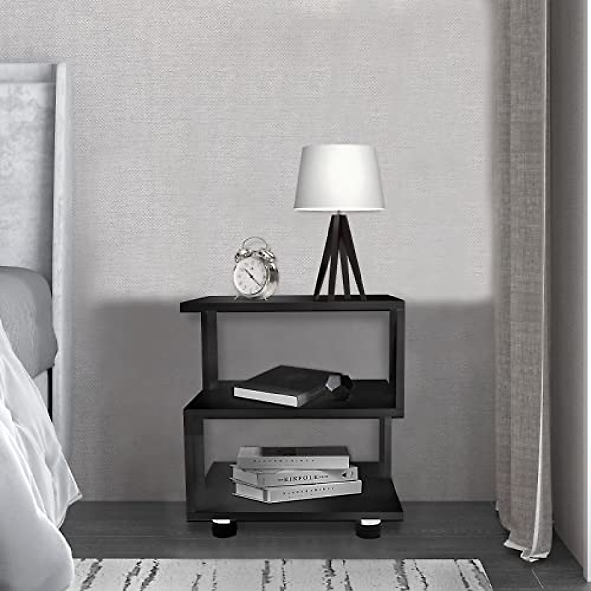 MASAKA B&W - Magic Cube Black Nightstands, Modern Fashion Style - 2 Tier Rectangular Hollow Design Nightstands, Irregular nightstand Table, Black