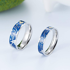 PAURO Couples Women's Stainless Steel Van Gogh's Sky Ring Romantic Promise Band Size 9