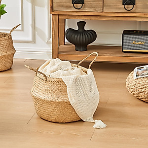 VILSSOVY Seagrass Plant Basket, Wicker Woven Laundry Basket, Basket Planter for Plants Indoor, Large Wicker Plant Baskets, Seagrass Baskets for Plants(15.75" Diameter x 13.39" Height)
