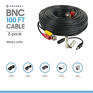 Amcrest Security Camera Cable 100FT BNC Cable, Camera Wire CCTV, Pre-Made All-in-One Video and Power Cable for Security Camera 960H, HDCVI Camera, DVR (SCABLEHD100B-2pack)