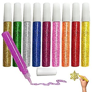 Mesen 10 Pack - Non-Toxic Washable Glitter Glue Stick Set, DIY Arts & Crafts Glitter Pens, Glitter Glue Gel Pens for Art Projects, Grad Caps Assorted Colors Glue Stick, Decorating Supplies