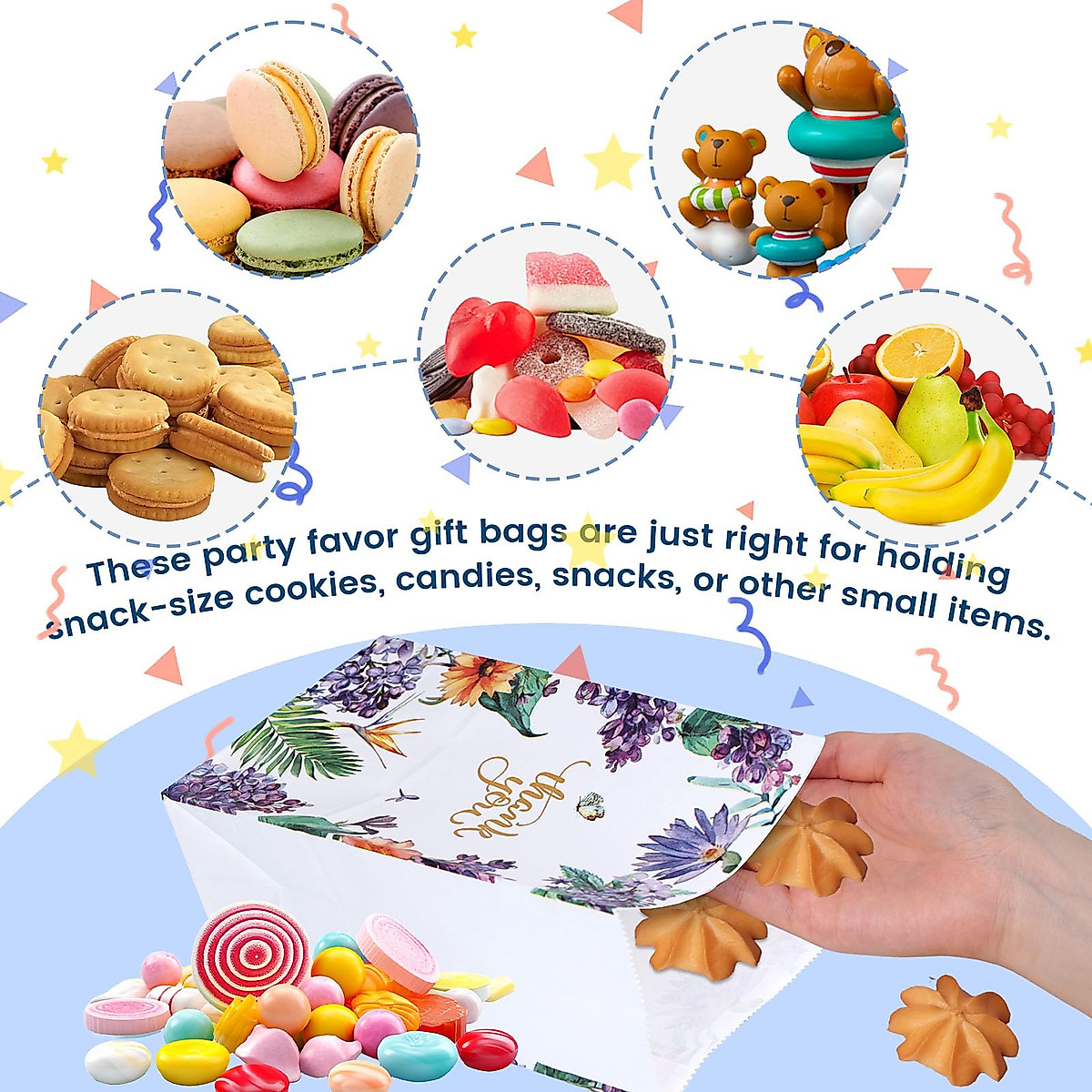 TOXOY 24 PCS Party Favor Bags, Thank You Gift Bags Floral Design, Small Paper Bags Goodie Bags Treat Bags for Christmas Wedding Birthday Party