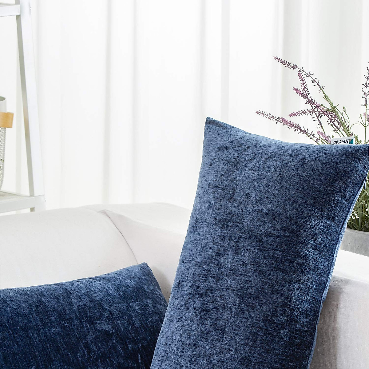 HWY 50 Navy Blue Lumbar Throw Pillows Cover Set 12x20 Inch for Couch Living Room, Cashmere Soft Comfortable Solid Decorative Rectangle Small Throw Pillow Cases Cushion Covers Pack of 2