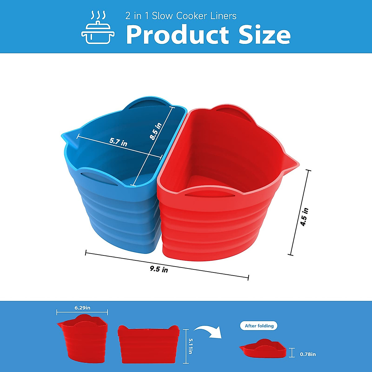 Slow Cooker Liners, Silicone Crock Pot Liners Compatible with Crockpot, Reusable Slow Cooker Divider Insert for 6-8 Quart Crock Pot, Safe Cooking Liner, BPA Free, Easy Cleanup