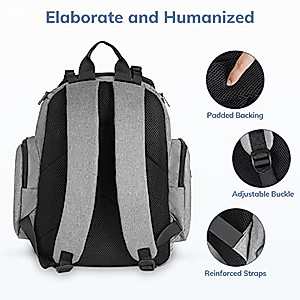 Mancro Diaper Bag Backpack, Large Multifunction Waterproof Travel Baby Changing Bag for Dad Mom with 4 Insulated Pockets and Stroller Straps, Maternity Baby Bag for Boys Girls, Grey