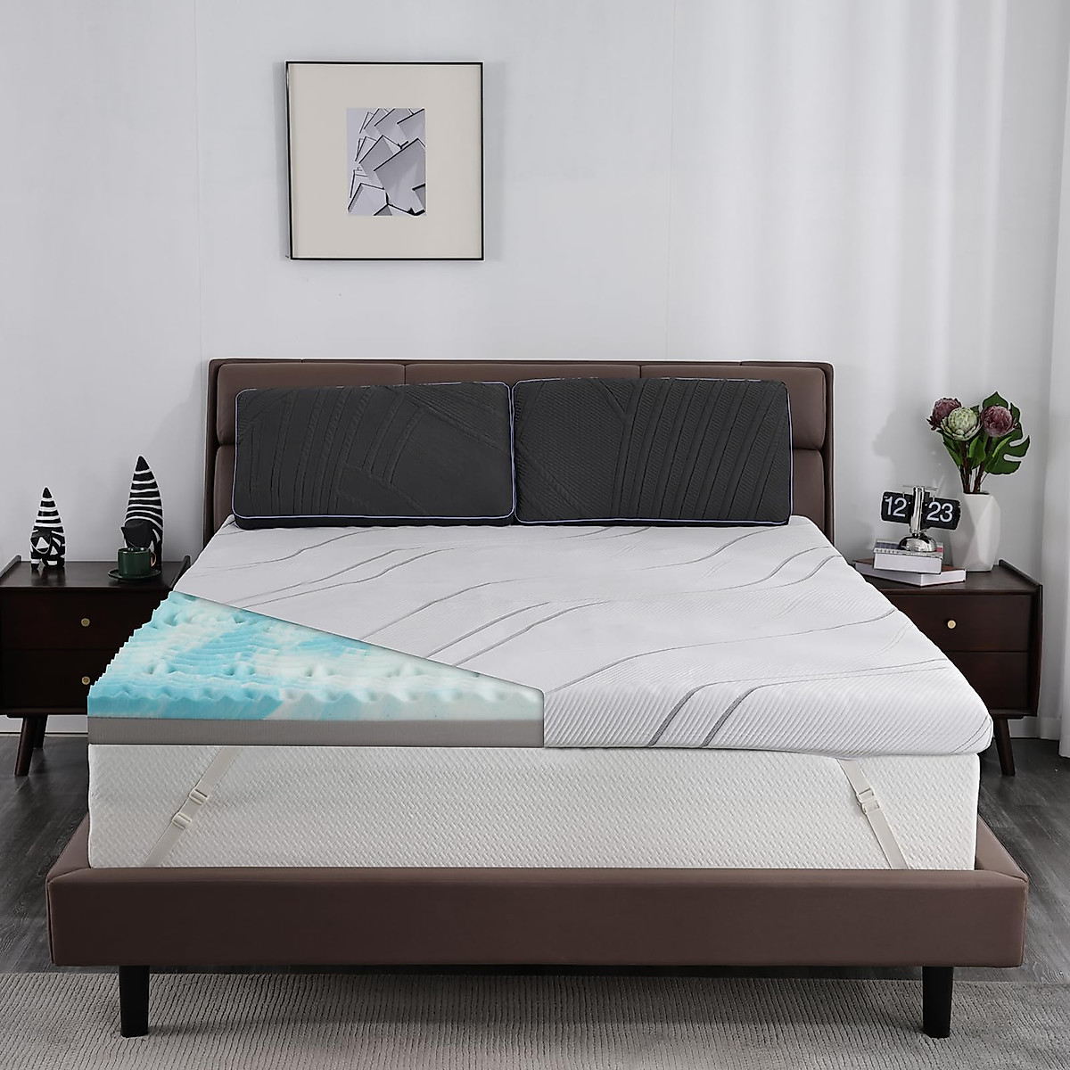 4 Inch King Size Extra Firm Mattress Topper, Memory Foam Bed Topper with Ice Silk Cover, Firm to Extra Firm Mattress Topper for Pain Relief, Premium Cooling Gel+Bamboo High-Density Mattress Topper