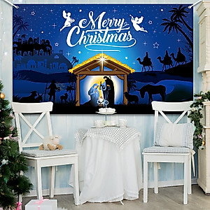 Christmas Nativity Backdrop Decoration, Merry Christmas Outdoor Religious Nativity Scene Banner, Holy Night Photo Booth Background Xmas Photography for Holiday Xmas Winter New Year Party, 43 x 73 Inch