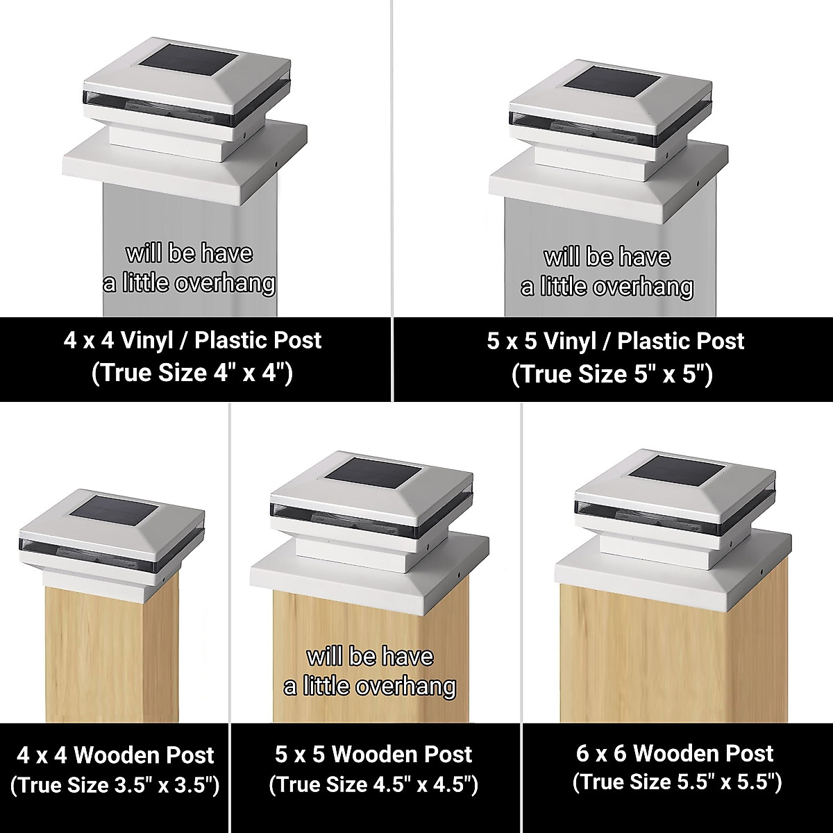 Dynaming 6 Pack Solar Post Lights, Outdoor Decorative Post Cap Light, Solar Powered White Shell Caps, Brightness Warm White LED Lighting for Fence Deck Patio, Fit 4x4, 5x5 or 6x6 Vinyl/Wooden Posts