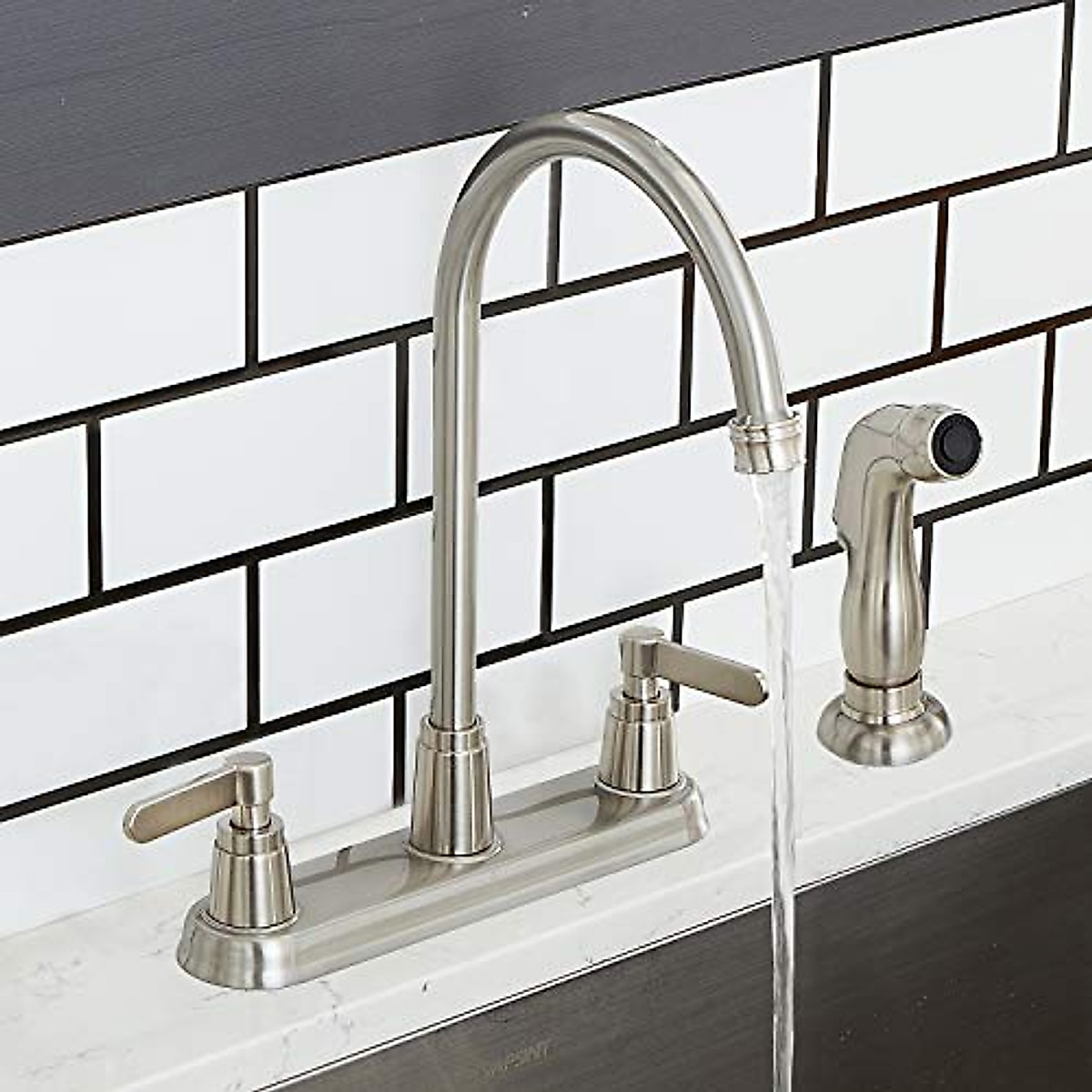 VAPSINT 4 Hole Kitchen Faucet with Sprayer,High Arc Commercial Brushed Nickel Stainless Steel Kitchen Sink Faucet 360 Degree Swivel Pullout Kitchen Faucets for Sink 3 Hole