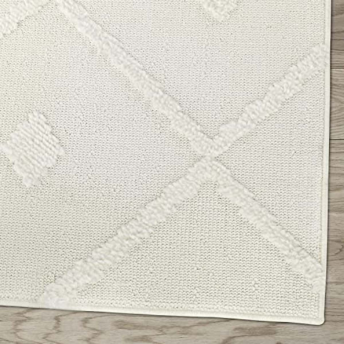 Antep Rugs Palafito 8x10 Geometric Shag Diamond High-Low Pile Textured Indoor Area Rug (White, 7'10" x 10')