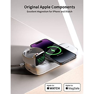 MOMAX 3 in 1 Wireless Charger, 10000mAh MFi Certified Wireless Charger Station, 15W Compact Wireless Charger, Magnetic Travel Charging Station for MagSafe, iPhone 14/13/12, AirPods, Apple Watch