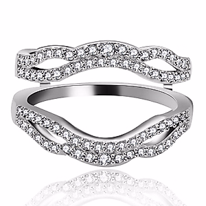 Uloveido 925 Sterling Silver Infinity Wedding Ring Guard Enhancer Double Band Engagement with Cubic Zirconia (Size 7.75)