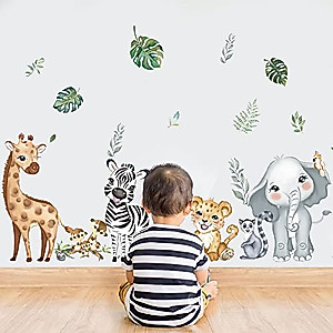 decalmile Jungle Animals Wall Decals Elephant Giraffe Safari Wall Stickers Baby Nursery Kids Room Living Room Wall Decor