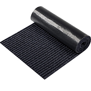 Nuanchu A Roll Large Semi-Finished Striped Door Mat Waterproof Entry Mat with Rubber Lining, Indoor and Outdoor Rug for Wet Weather, Entrance Shoe Scraper, Kitchen, Bathroom, 22 x 59 Inch (Black)