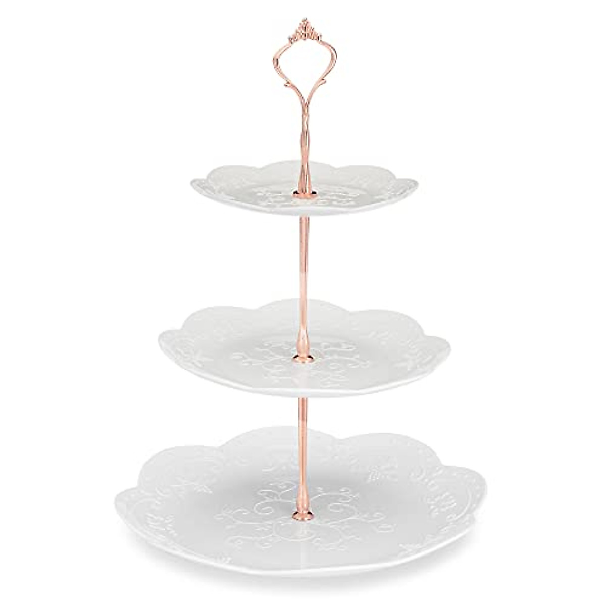 AsherKeep 3 Tier Cupcake Stand - Dessert Table Display Set, Tiered Serving Cake Tray, White Embossed Dessert Stand, Parties Serving Plate, Decorative Centerpiece to Any Occasion - (Round)