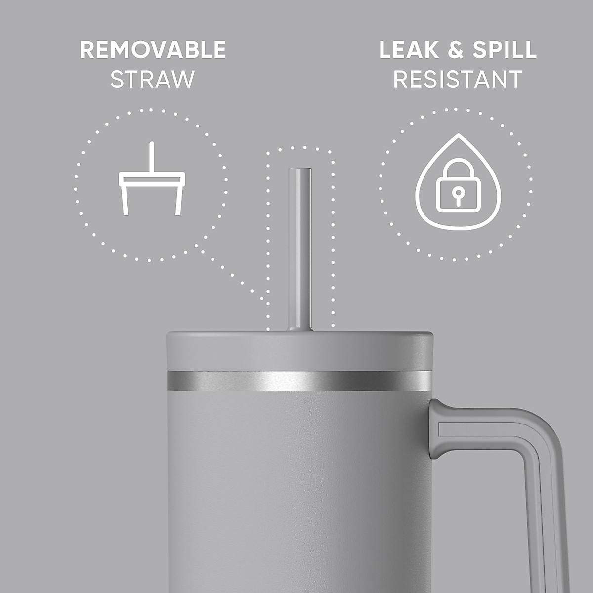 Hydrapeak Voyager 40 Oz Stainless Steel Tumbler with Handle, Insulated Water Bottle With Straw & Lid, Cupholder Friendly Reusable Travel Mug (Grey)