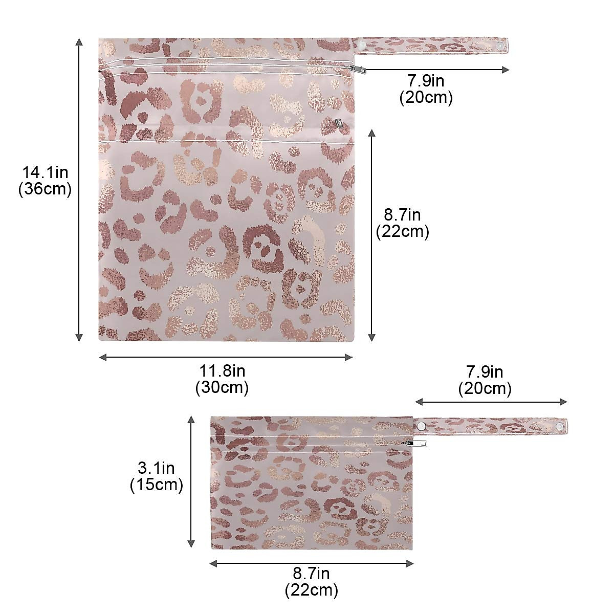 AUUXVA Wet Dry Bags Set Pastel Pink Leopard Print,Cloth Diaper Wet Bag Waterproof Reusable with Two Zippered Pockets for Travel Beach Pool Swimsuits Wet Clothes,2pcs