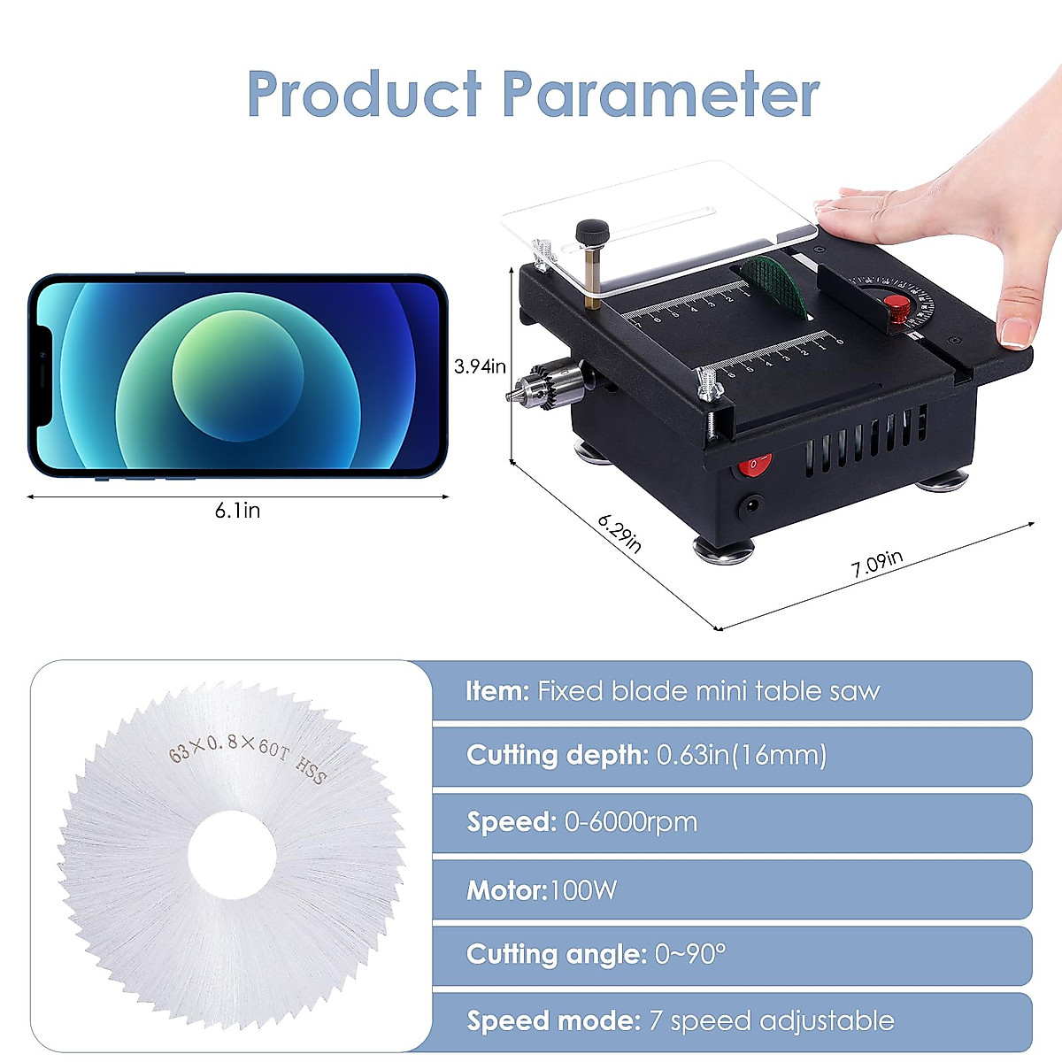 Mulcort 100W Multi-Functional Table Saw Mini Desktop Electric Saw Cutter Speed & Angle Adjustable 16MM Cutting Depth with Blade Flexible Shaft and More Accessories for Wood Plastic Acrylic Cutting