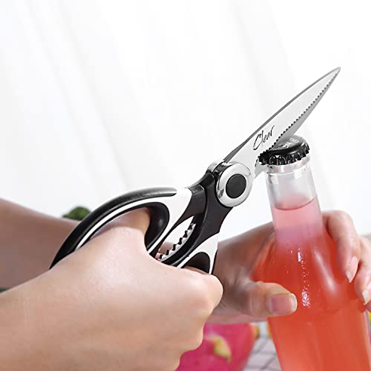 Clear Style Kitchen Shears Stainless Steel Utility Scissors Heavy Duty Multipurpose Kitchen Scissors, Dishwasher Safe, Perfect for Preparing Beef, Chicken, Vegetables, Fish, Black and White (2 Pack)