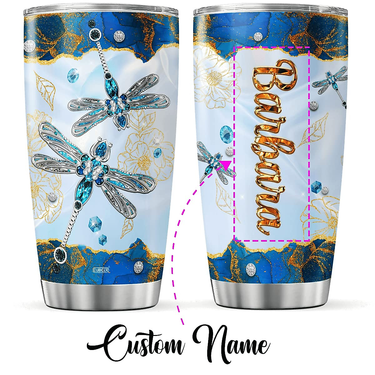 CUBICER Personalized Coffee Tumbler Dragonfly Customized Name Travel Mug With Lid Birthday Gifts For Animal Lovers Men Women Girls Insulated Mugs Wine Tumblers Stainless Steel Cup