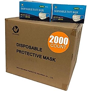 2000 PCS Wholesale Bulk Disposable Face Masks Blue (40 Boxes, 50pcs/Box), 3-Layers