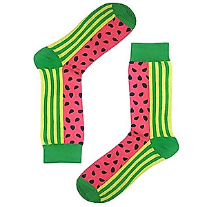 KoolHour Mens Original Crazy Fashionable Fruit Watermelon Casual Novelty Dress Crew Socks for Mens Gifts,Pink Green