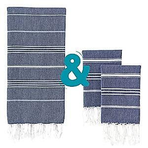 WETCAT Bundle: Turkish Bath Towel (38 x 71) and Turkish Hand Towels (20 x 30, Set of 2) - 100% Cotton, Prewashed for Soft Feel - Navy Blue Towels & Navy Blue Bathroom Accessories