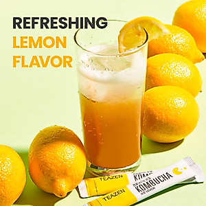 TEAZEN Lemon Kombucha Tea, Live Probiotics & Postbiotics, Relaxation and Warmth for Colds and Sore Throat, Zero Sugar, Low Caffeine, Fermented Kombucha Powder from Korea, 30 Sticks, 5.29oz