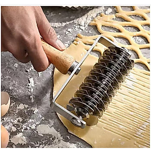 XIZHI Stainless Steel Dough Lattice Top Cookie Stainless Steel Baking Tool Cake Bread Net Knife Baking Tool Cake Bread Net Knife Holder Wooden Handle for Pizza Cookie Pie Pastry Bread