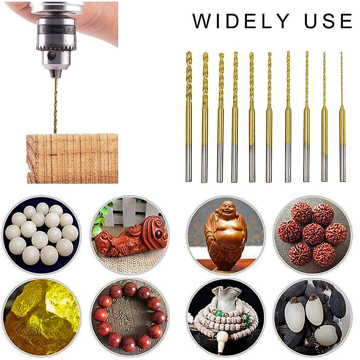 KEWAYO 10-Piece Micro Twist Drill Bit Set - 0.6mm to 2.2mm Tiny Drill Bits - 2.35mm Shank - High-Speed Steel Mini Engraving Drill Bits - Ideal for DIY Amber, Beads, and Beeswax Drilling