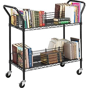Safco Products 5333BL Wire Book Cart - 2 Shelf - 200 lb Capacity -Home,Office,Classroom & Library Organization, Easy Mobility - Black
