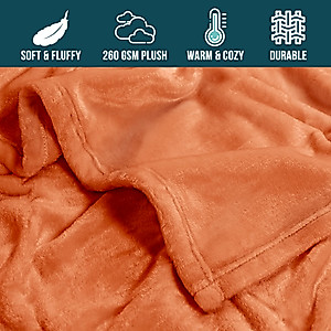 PAVILIA Orange Fleece Throw Blanket for Couch, Coral Peach Soft Fuzzy Fall Flannel Throw for Sofa, Luxury Plush Microfiber Bed Blanket, Cozy Home Halloween Velvet Gift Blanket, 50x60