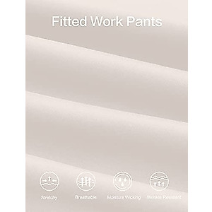 Bamans Dress Pants 30"/32"/34" for Women Bootcut Stretch Work Pants Belt-Loop Bootleg Yoga Pants with Pockets(Beige,Medium,A32 Inseam)