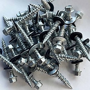 Metal Roofing Screws - #10 x 1.5” – Self Tapping ¼” Hex Head with EPDM Rubber Washer – for Metal to Wood, Corrugated Roofing, Siding, Sheds, Pancake Screw - Hex Drive Easy Install - Galvanized (100)